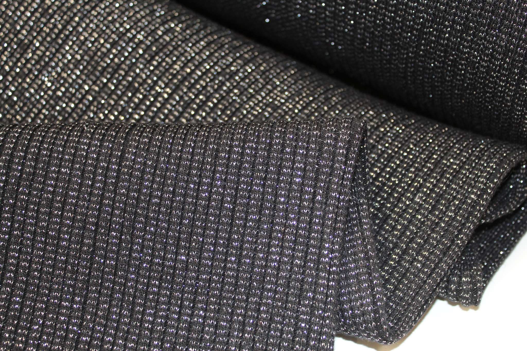 Heavy rib glitter boordstof zwart zilver - de Stoffenschuur