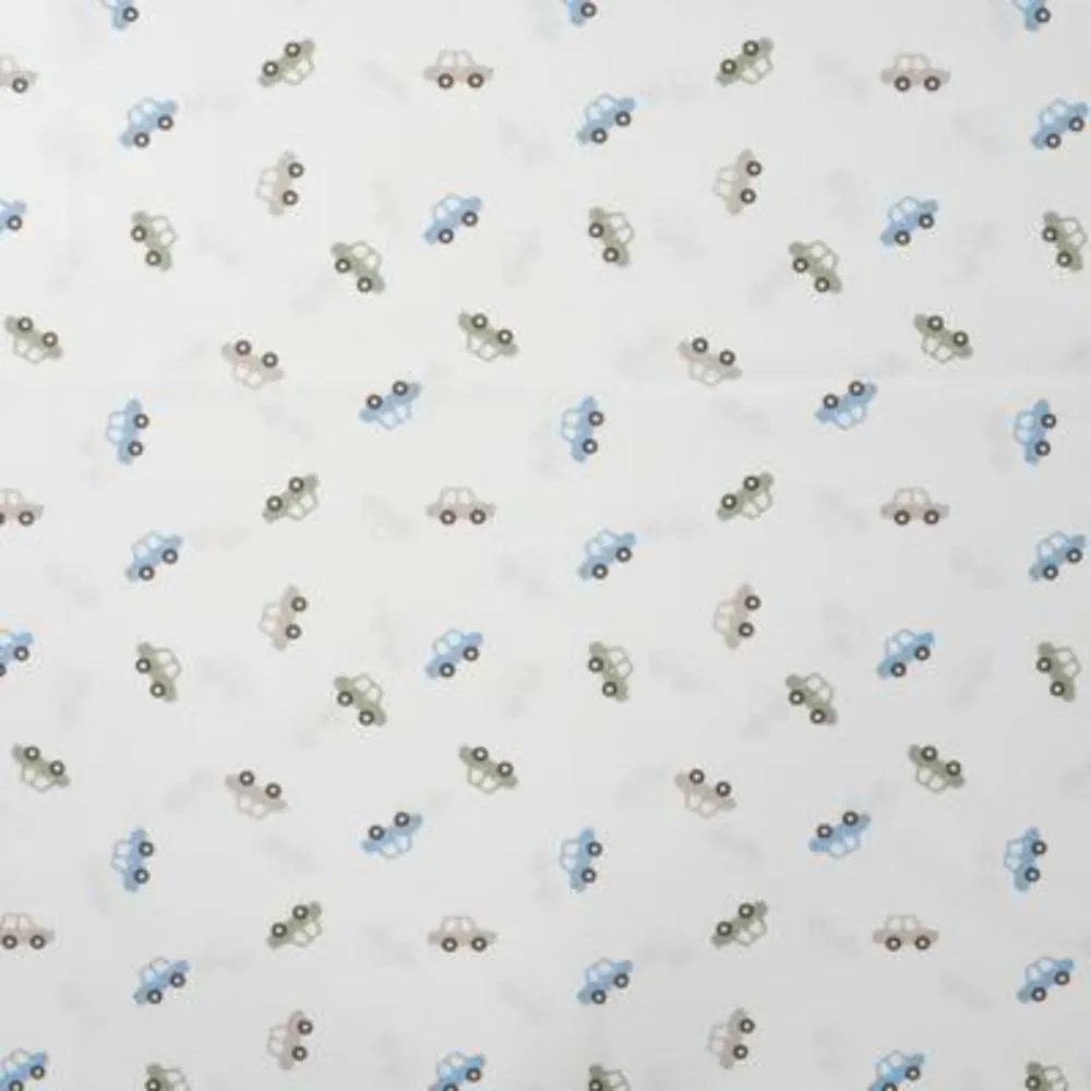 Katoen poplin autootjes wit - de Stoffenschuur