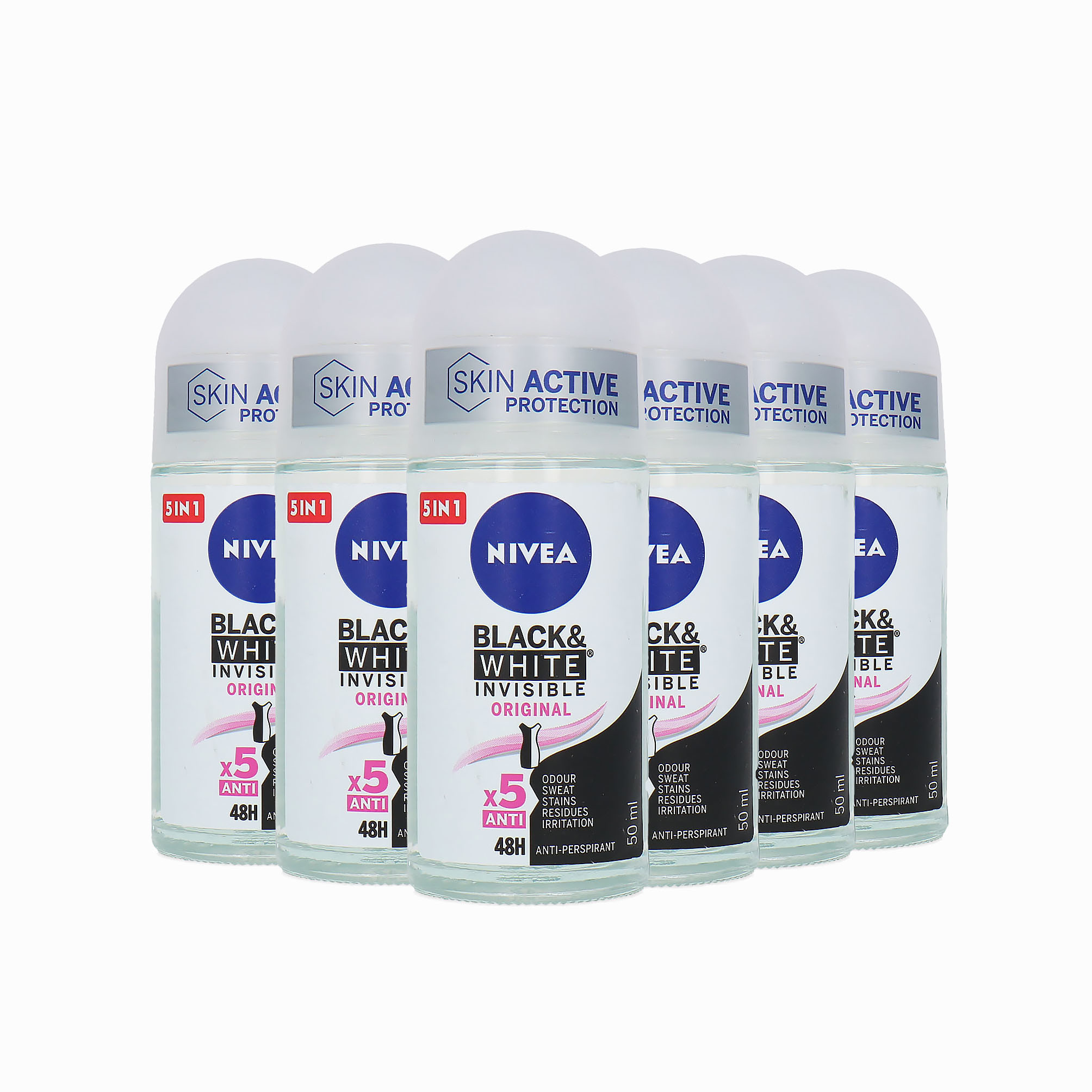 Nivea Black & White Invisible Deo Roller - 6 x 50 ml en ligne