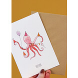 Juulz Illustrations Wenskaart Inktvis Feestje - Lazy Lama Kids Conceptstore