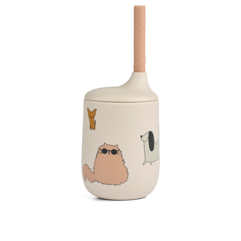 Liewood Sippy Cup Ellis Cats and Dogs Sandy - Lazy Lama Kids Conceptstore