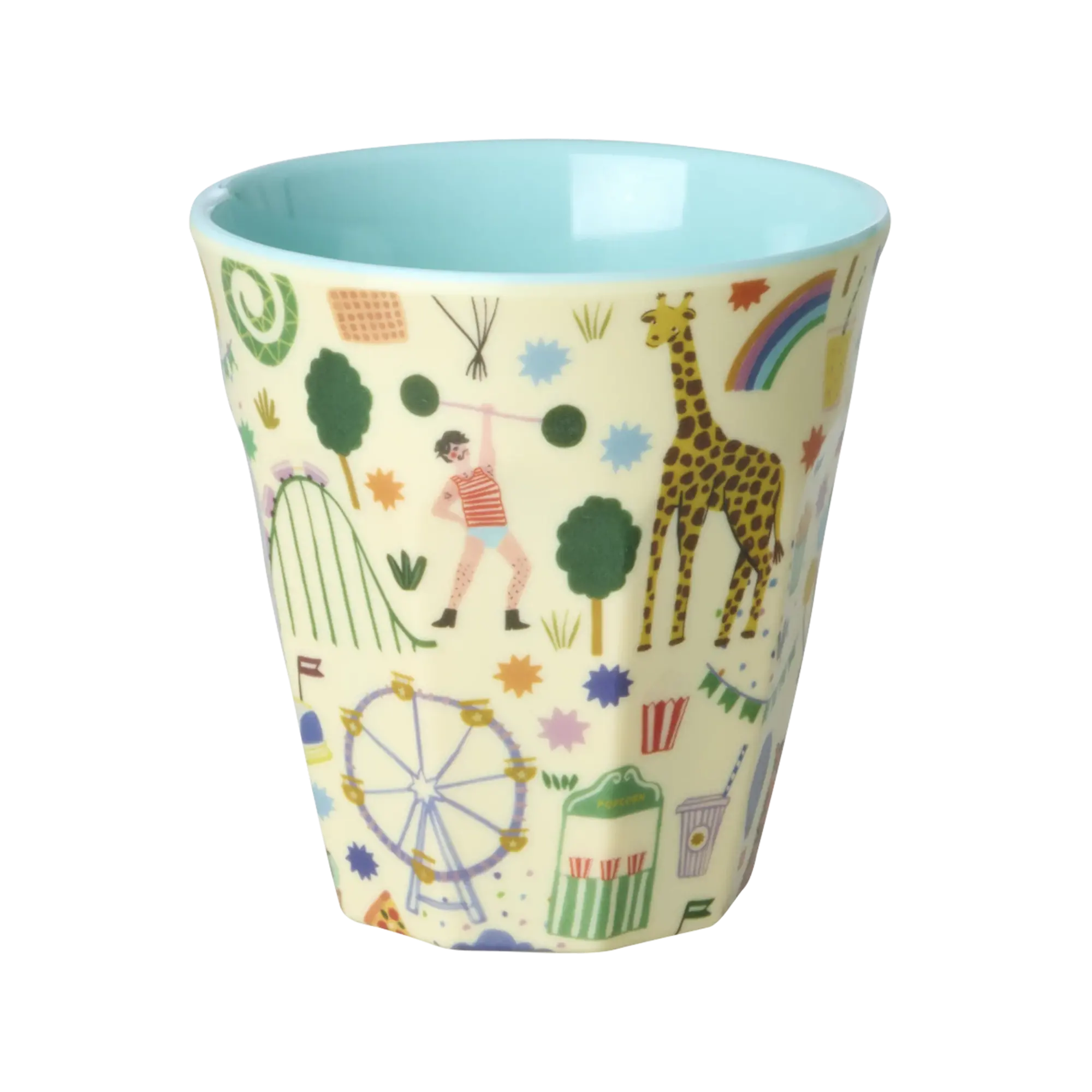 Rice Melamine Beker with Fun Fair Print - Mint Medium - Lazy Lama Kids Conceptstore