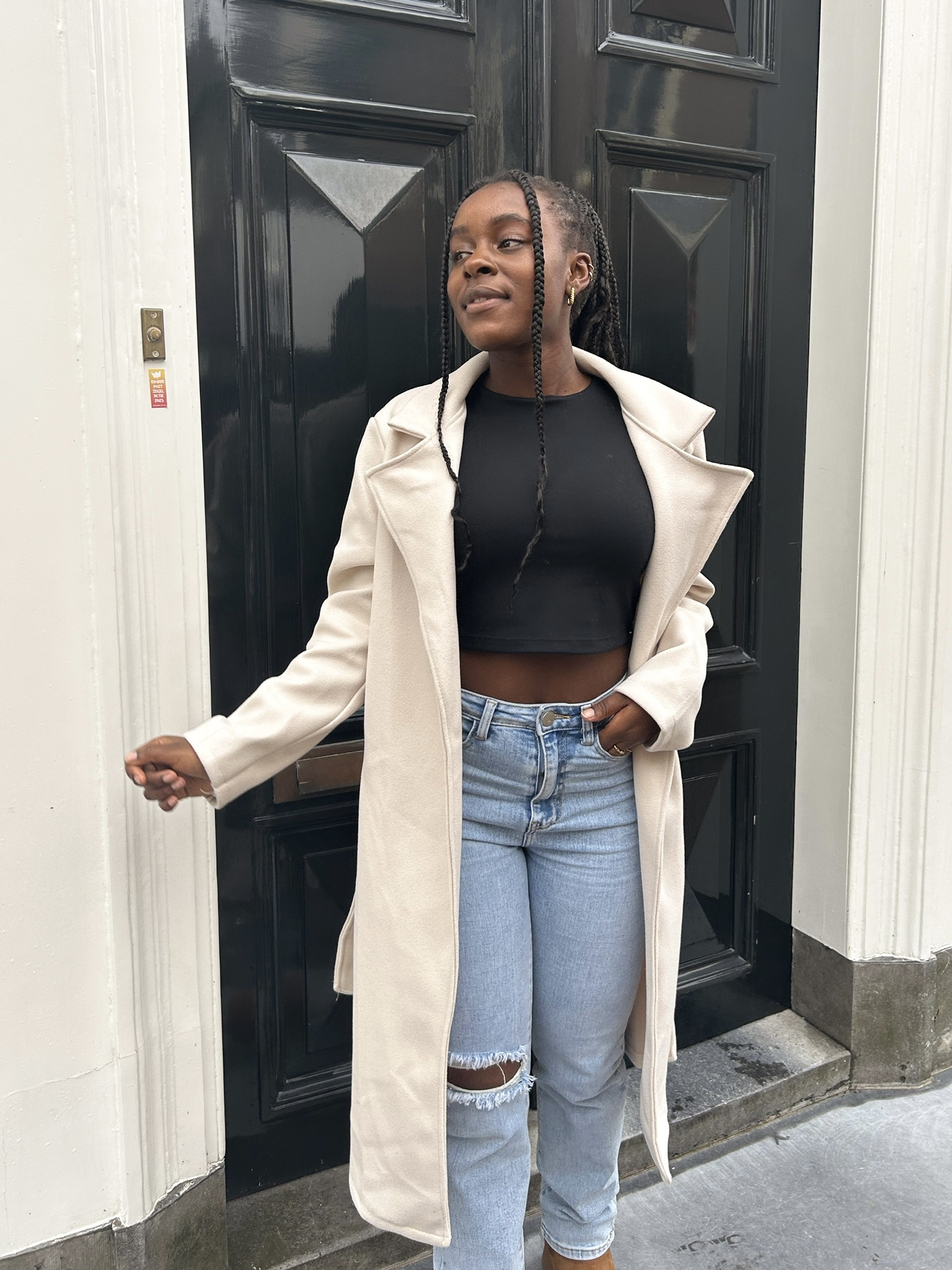 Coat Lisa beige I Dames lange jas - Famous Store