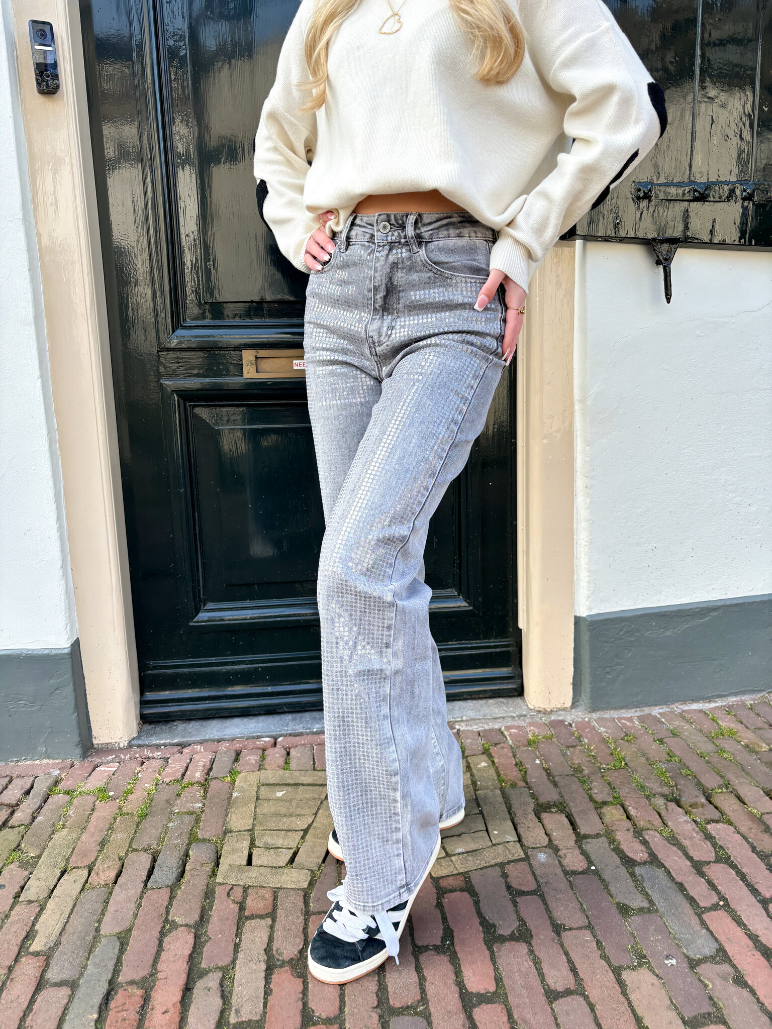 Mermaid jeans grijs I Spijkerbroek shimmer en glans - Famous Store