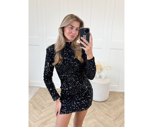 Glitter jurk Annebel zwart I Party dress pailletten beige - Famous Store