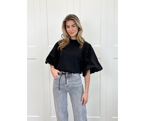 Top Lizzy zwart I Balloon sleeve t-shirt - Famous Store
