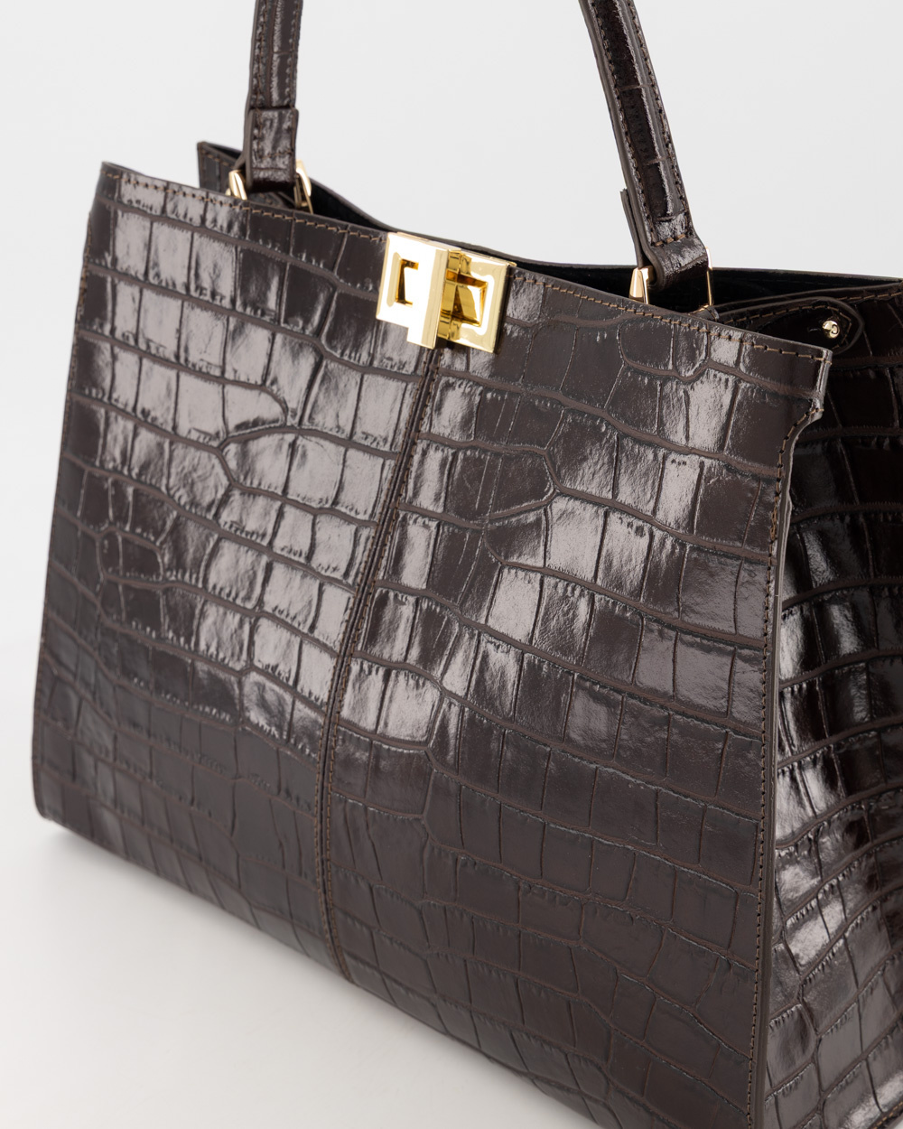 Hand bags | Noelle - Croco - Hand bags - Dark Brown - B23 - Gold ...