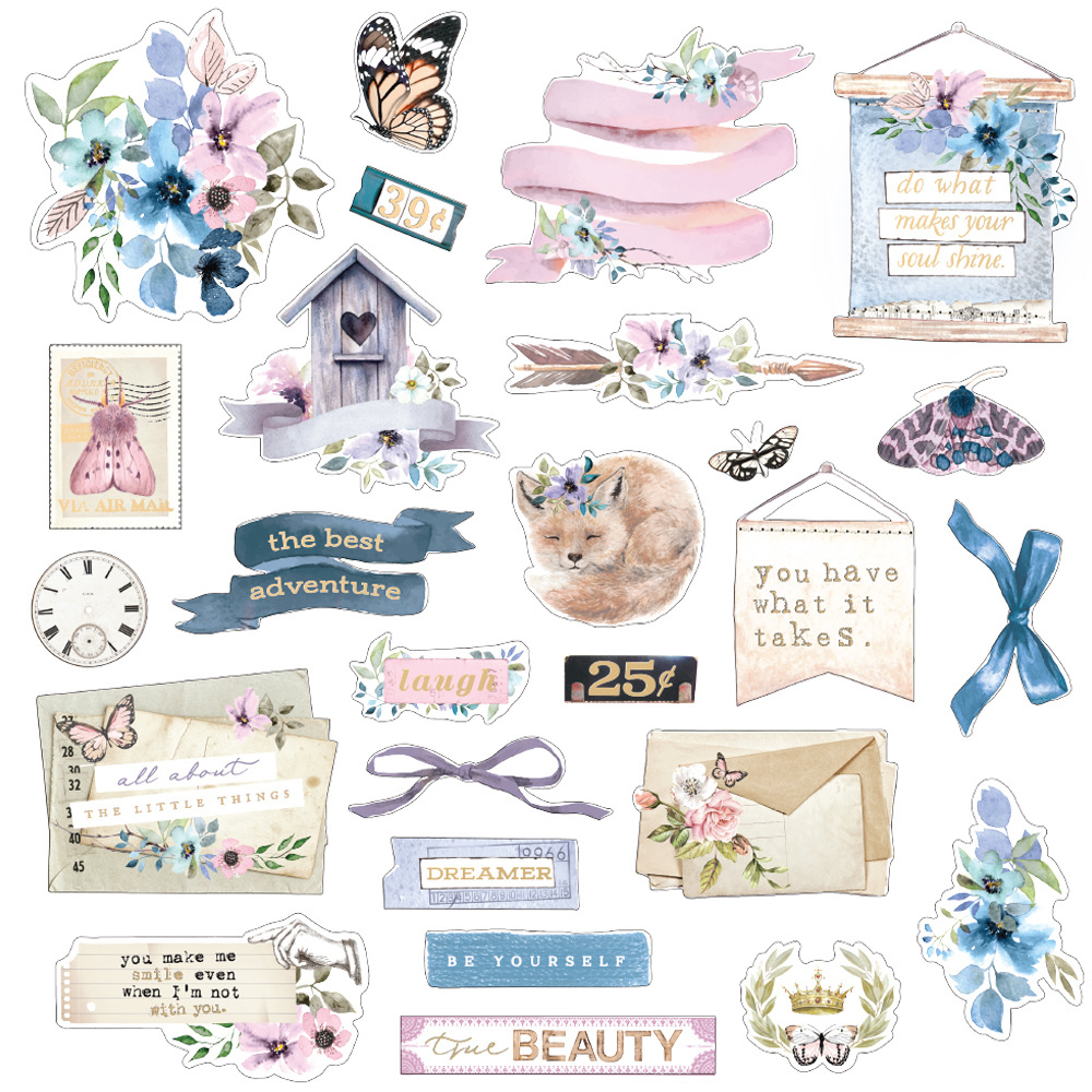 Watercolor Floral Collection Ephemera - 25 pcs w/ foil details / paper ...
