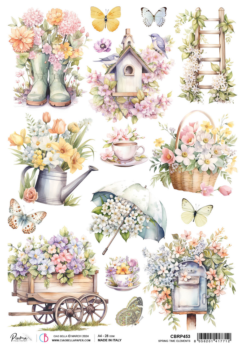 RICE PAPER A4 SPRING TIME ELEMENTS - Scraphut