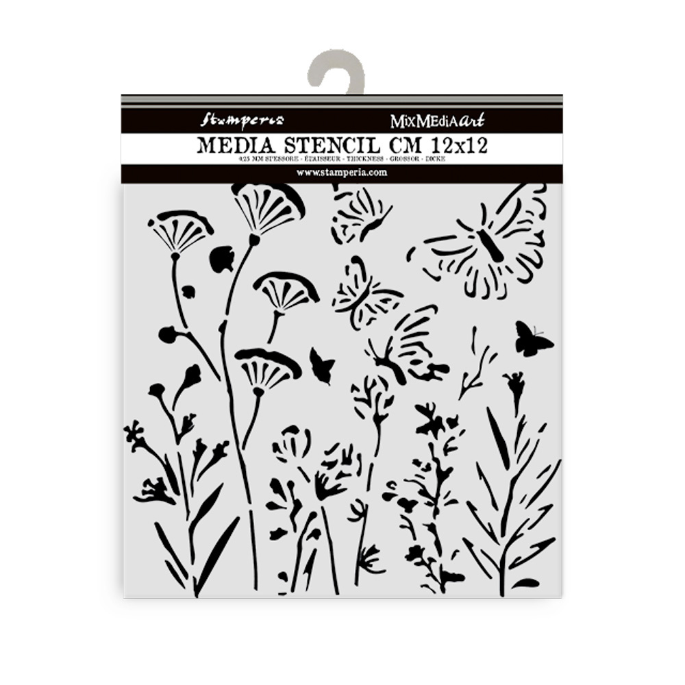 Stamperia Thick stencil cm 12X12 - Poppies and butterfly - Scraphut