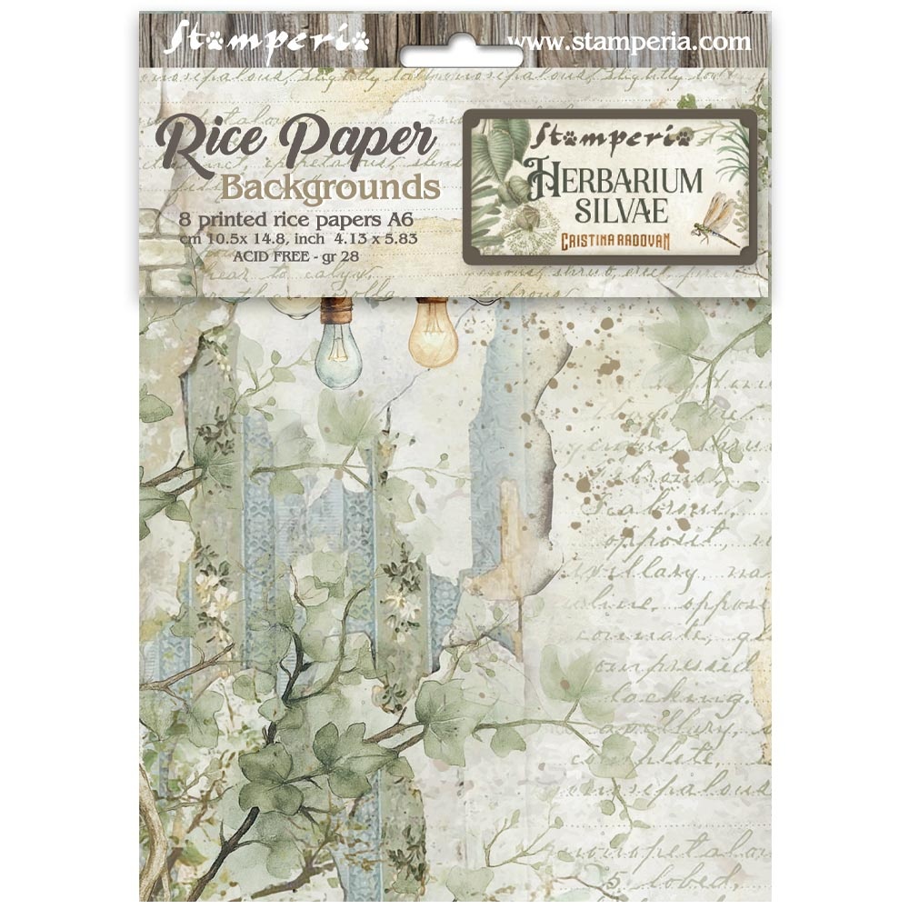 Stamperia Selection 8 Rice paper A6 backgrounds Herbarium Silvae - Scraphut