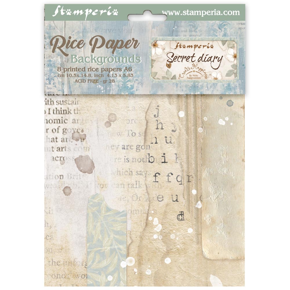 Stamperia Selection 8 Rice paper A6 backgrounds Secret Diary - Scraphut