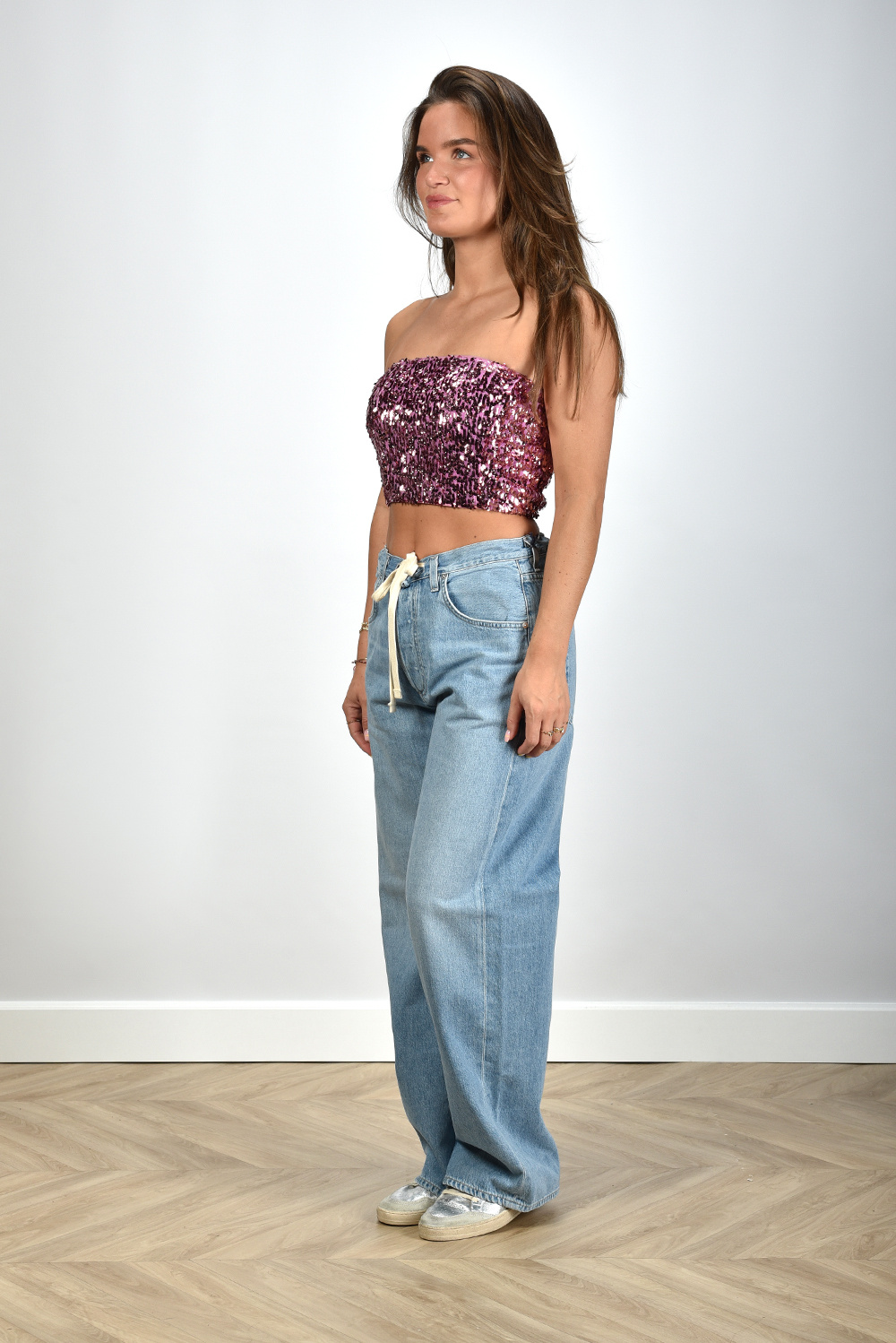Rotate top with sequins cropped pink - Marjon Snieders