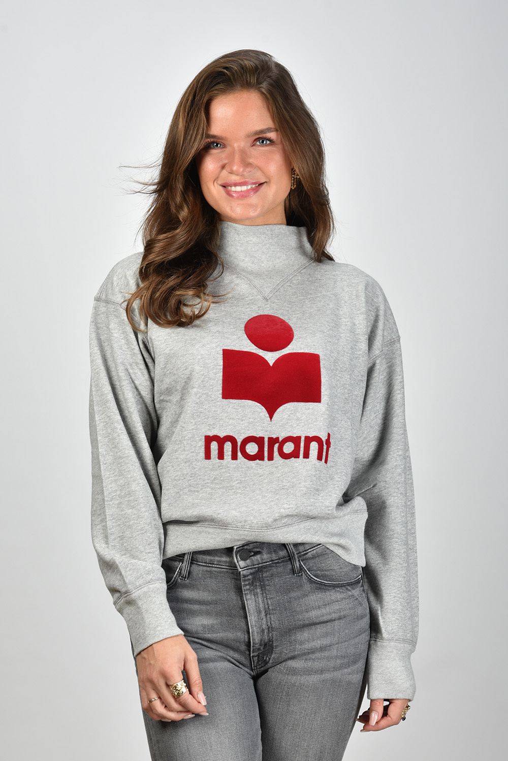 Marant Etoile jumper Moby with iconic logo print grey/red - Marjon Snieders