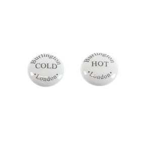Burlington white HOT / COLD ceramic indices of tap handles (pair ...