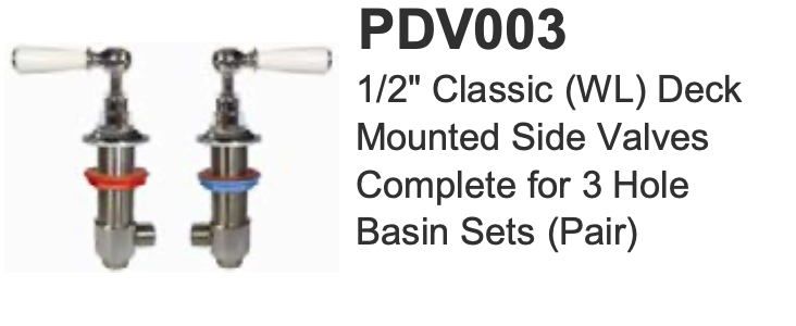 Lefroy Brooks LB 1/2" deck mounted side valves for WL 3h sets PDV003 ...