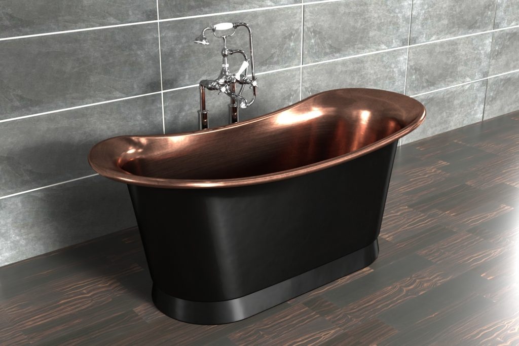 Beautiful freestanding copper bath Bateau 1700 / 2000; charcoal/copper ...