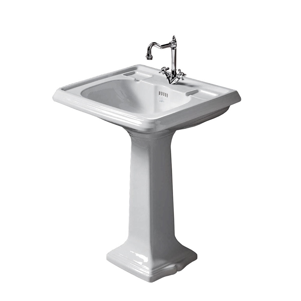 Simas Arcade 73cm basin 1 tap hole, white or black with pedestal AR805 - TheClassicHouse - the ...
