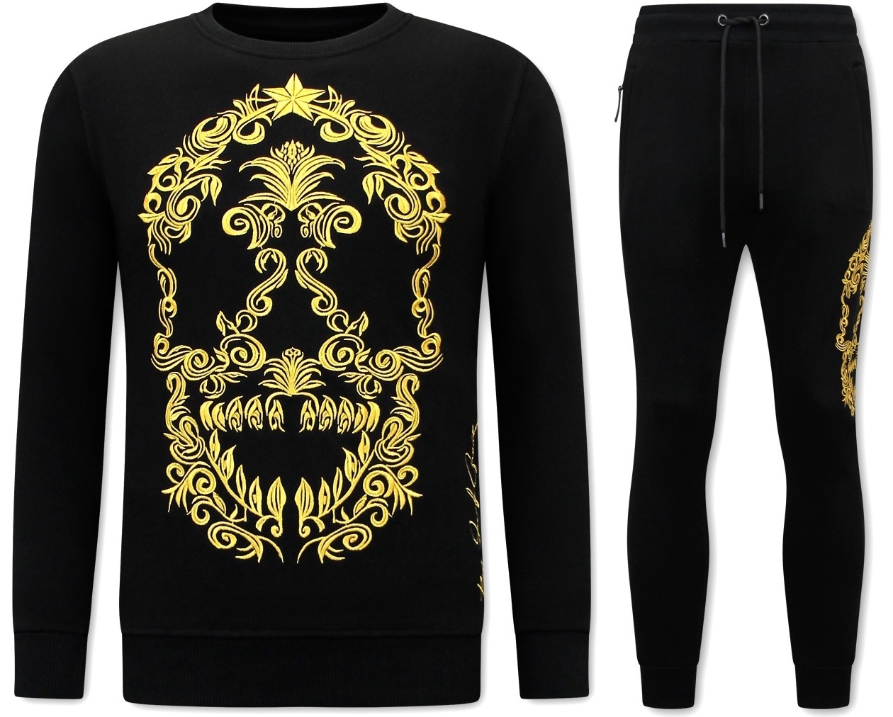 Tracksuit Men - Golden Skull Embroidery - Black - Local Fanatic