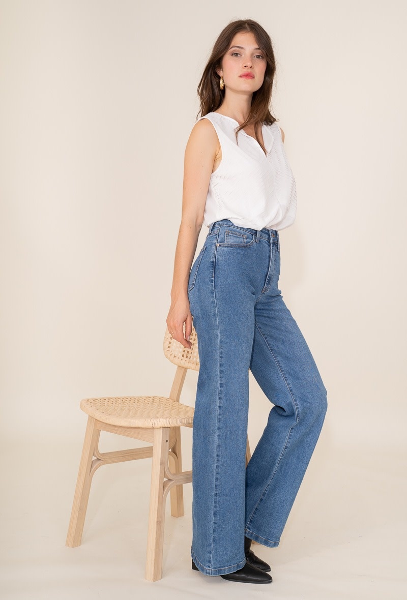 Barbara straight hw wide denim Blue Stone - FASHIONGARDEN BOUTIQUE