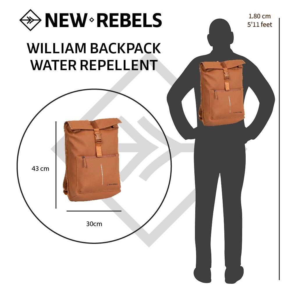 "William" backpack box laptop comp cognac 15L 28x13x43cm - New Rebels