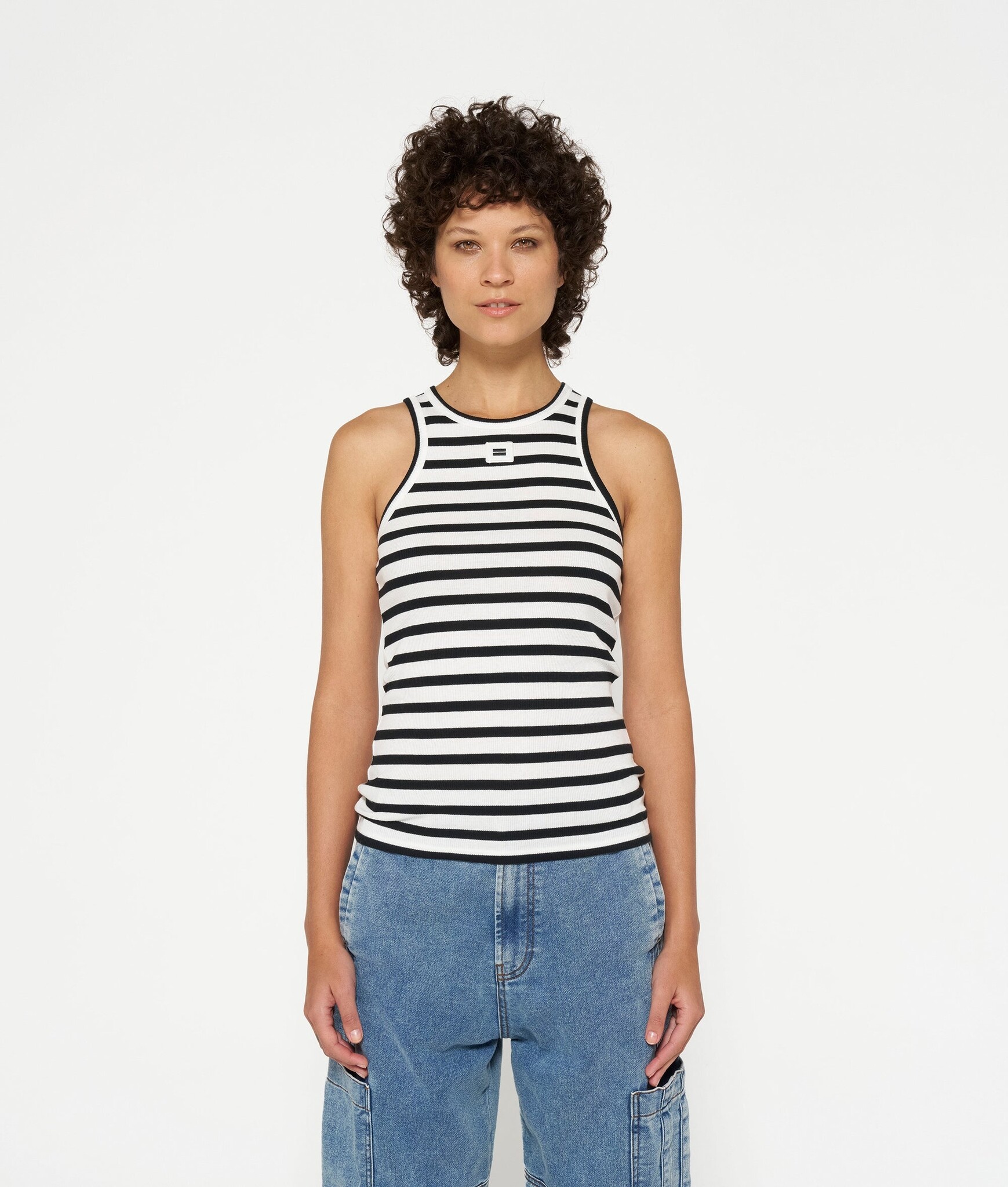 Tank top rib stripe ecru/black 10Days - Maurits & Mulder