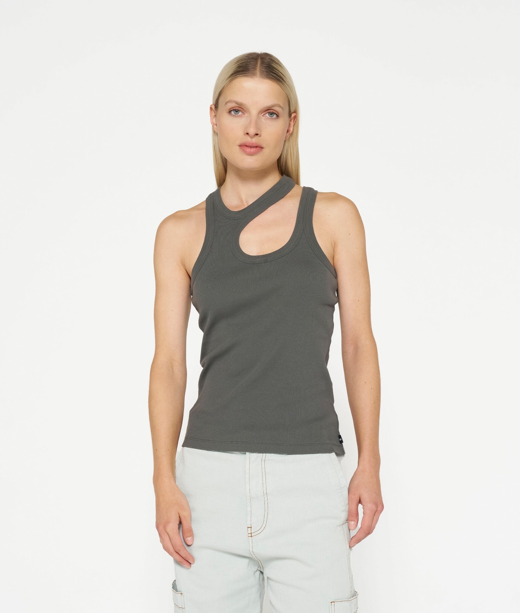 Cut out tank top rib oil grey 10Days - Maurits & Mulder