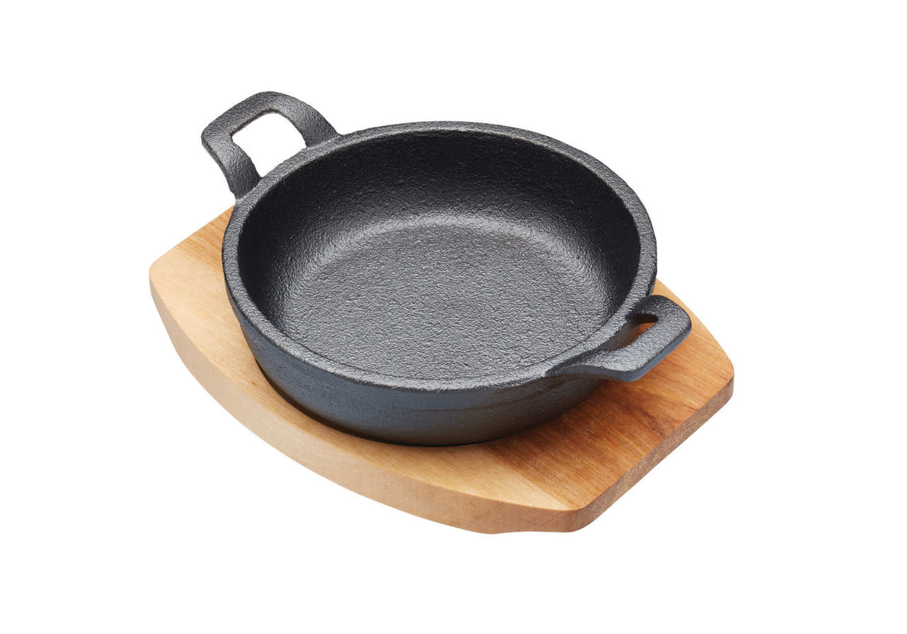 Artesa gietijzeren mini Tapas Pan 12,5 cm/ houten serveerplankje ...