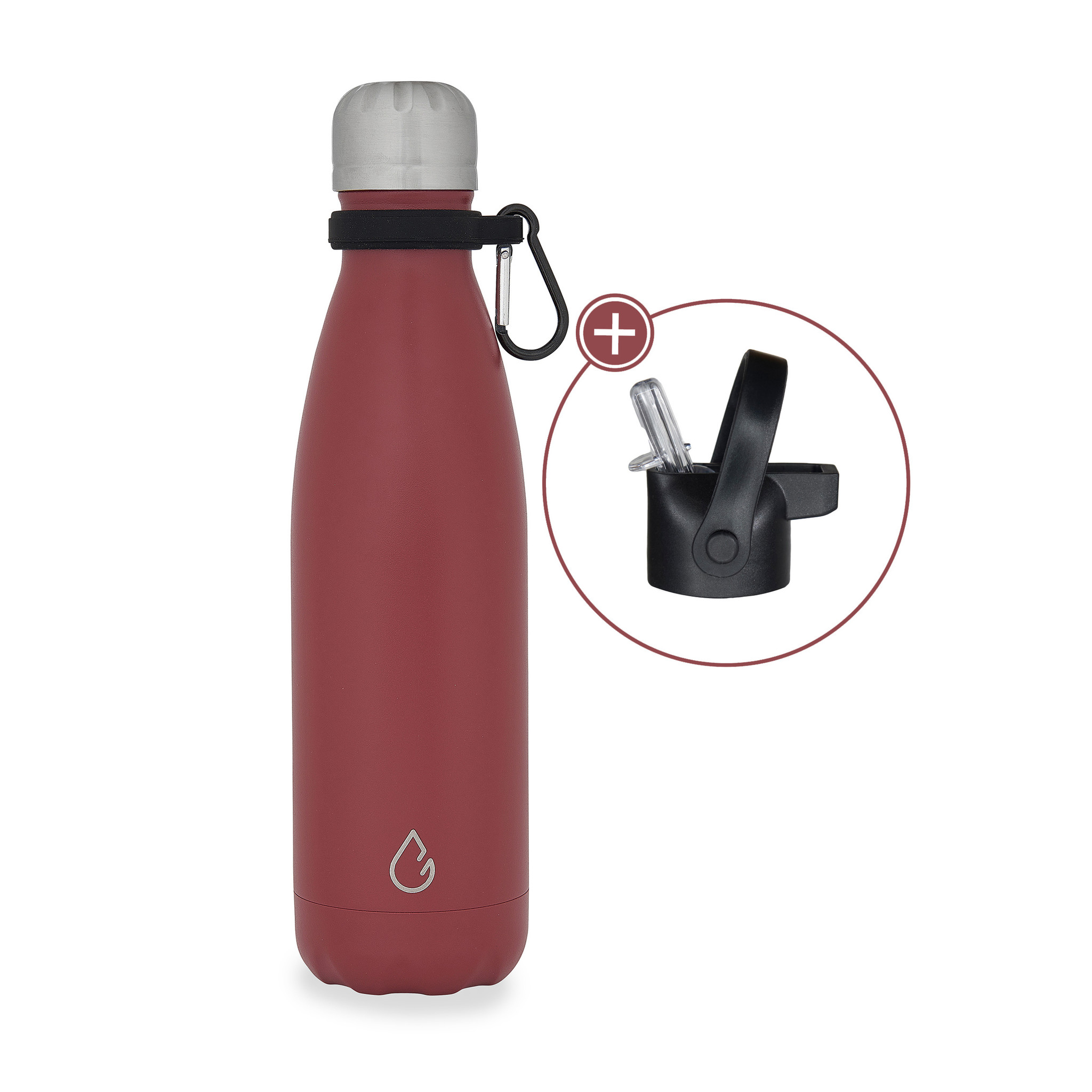 Design eco RVS waterfles burgundy 500 ml - dop met rietje & carrier ...