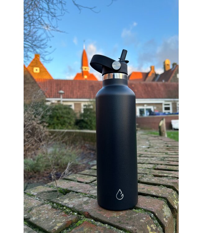 GO waterfles RVS zwart 710 ml - dop met rietje - Wattamula - Wattamula