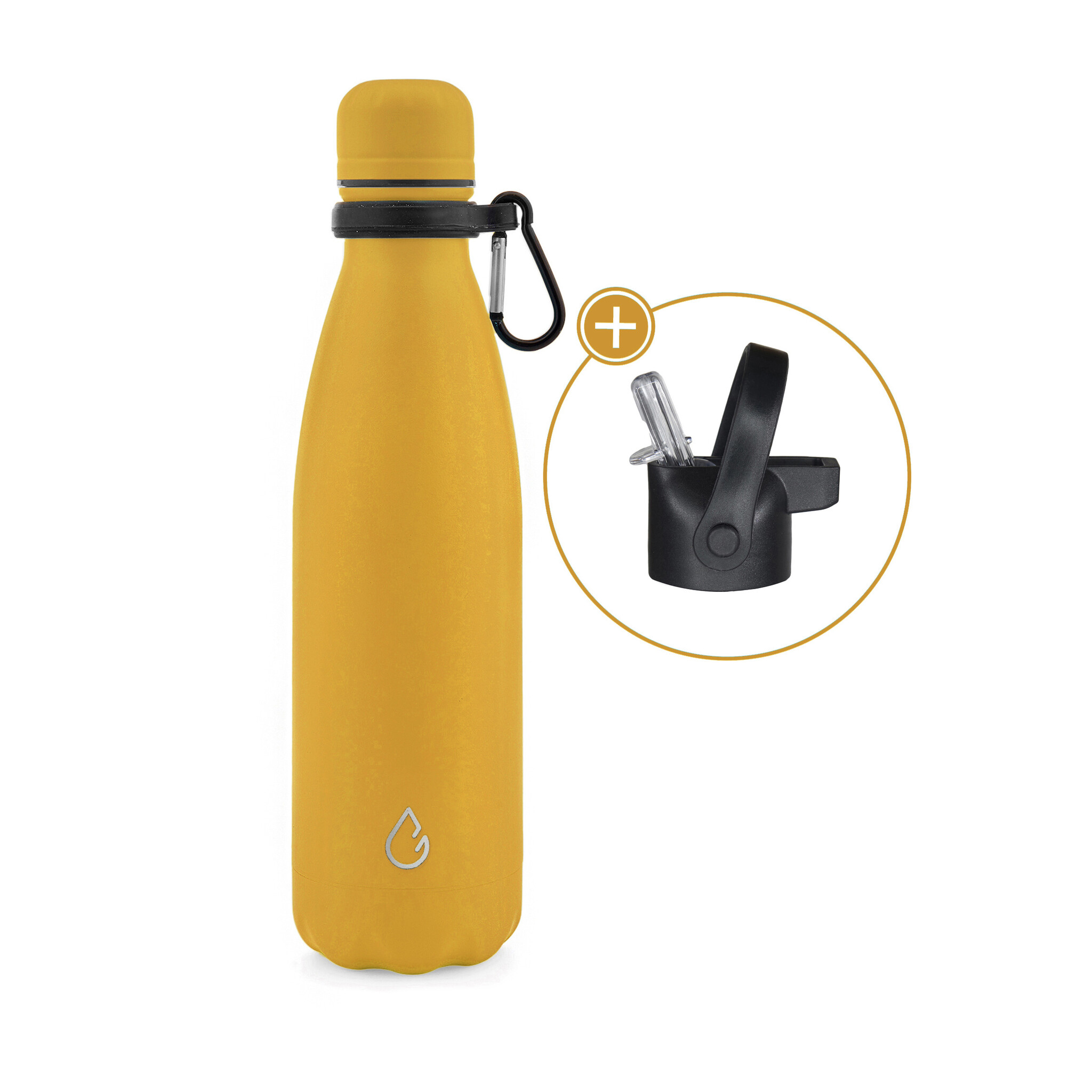 All design waterfles RVS okergeel 500 ml - dop met rietje - Wattamula ...