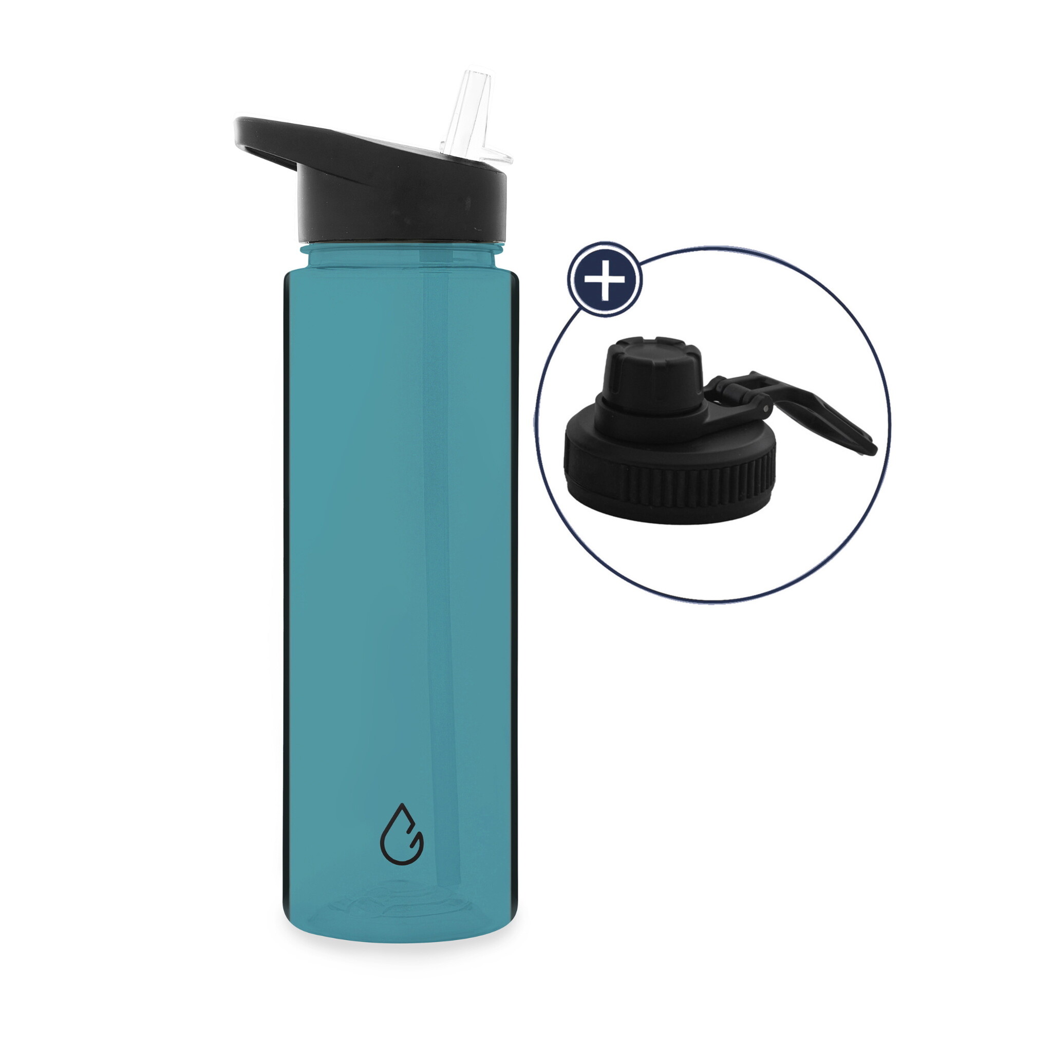 Waterfles lagoon transparant 700 ml - dop met rietje en sportdop ...