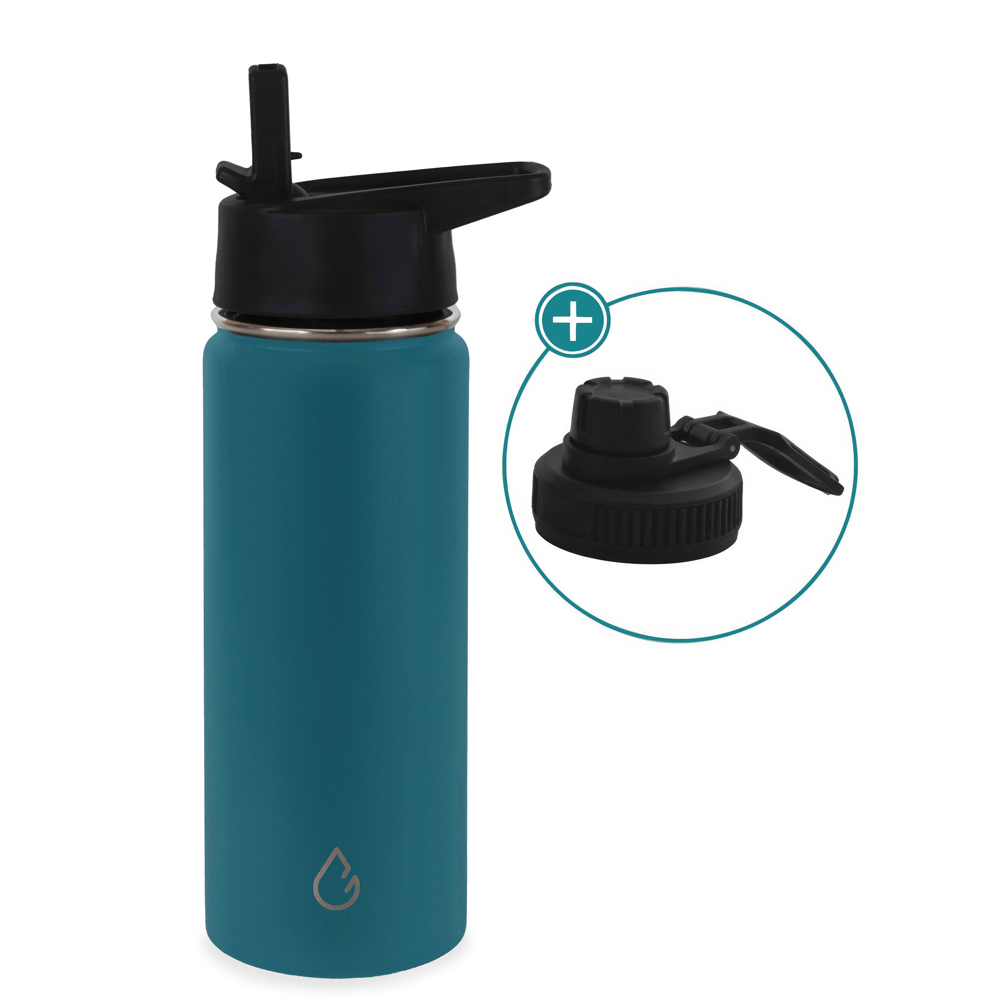 PRO waterfles RVS lagoon 530 ml - dop met rietje en sportdop - Wattamula