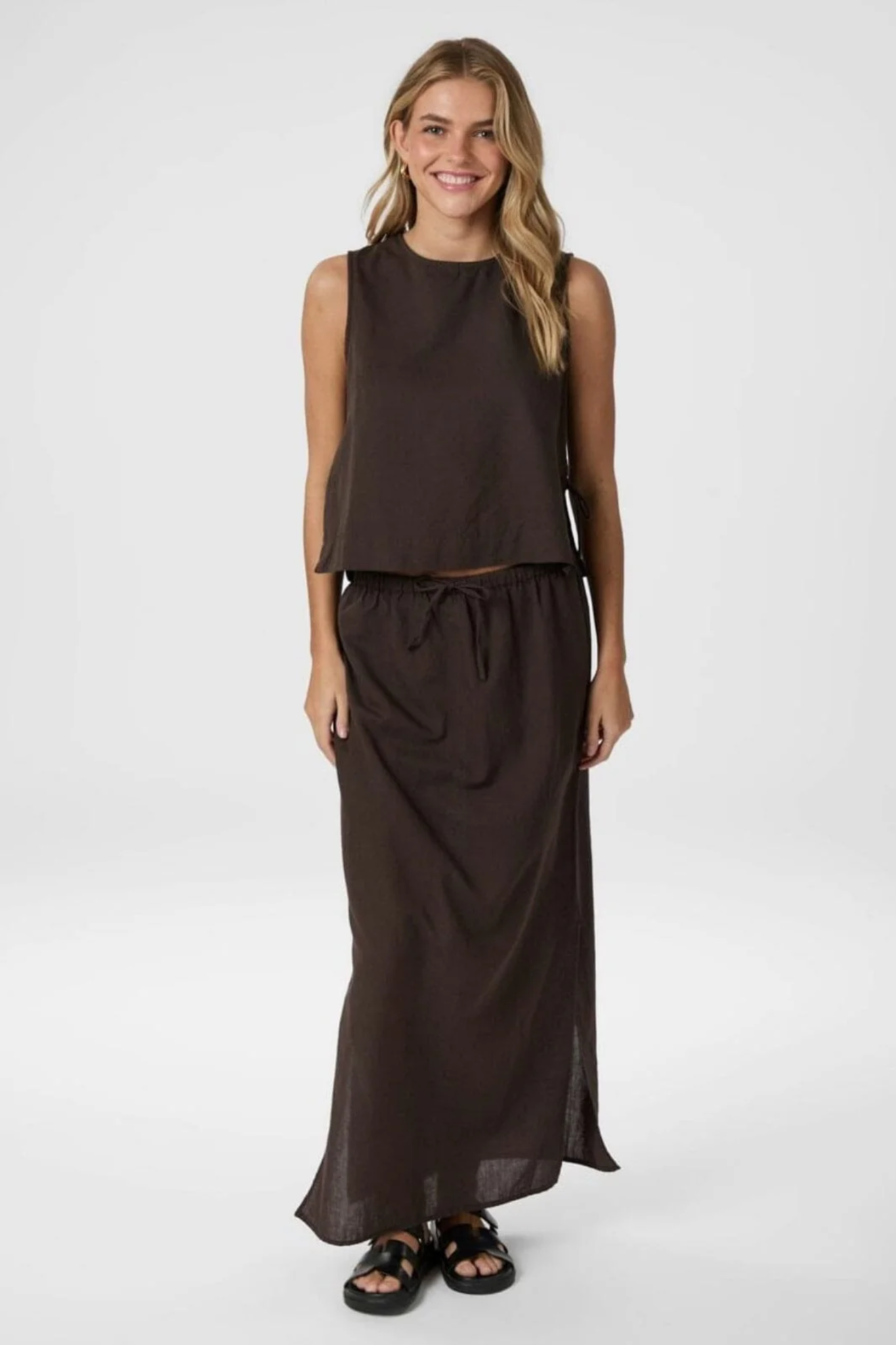 Neo Noir - Noa Linen Skirt - Dark Brown - Voortman Mode