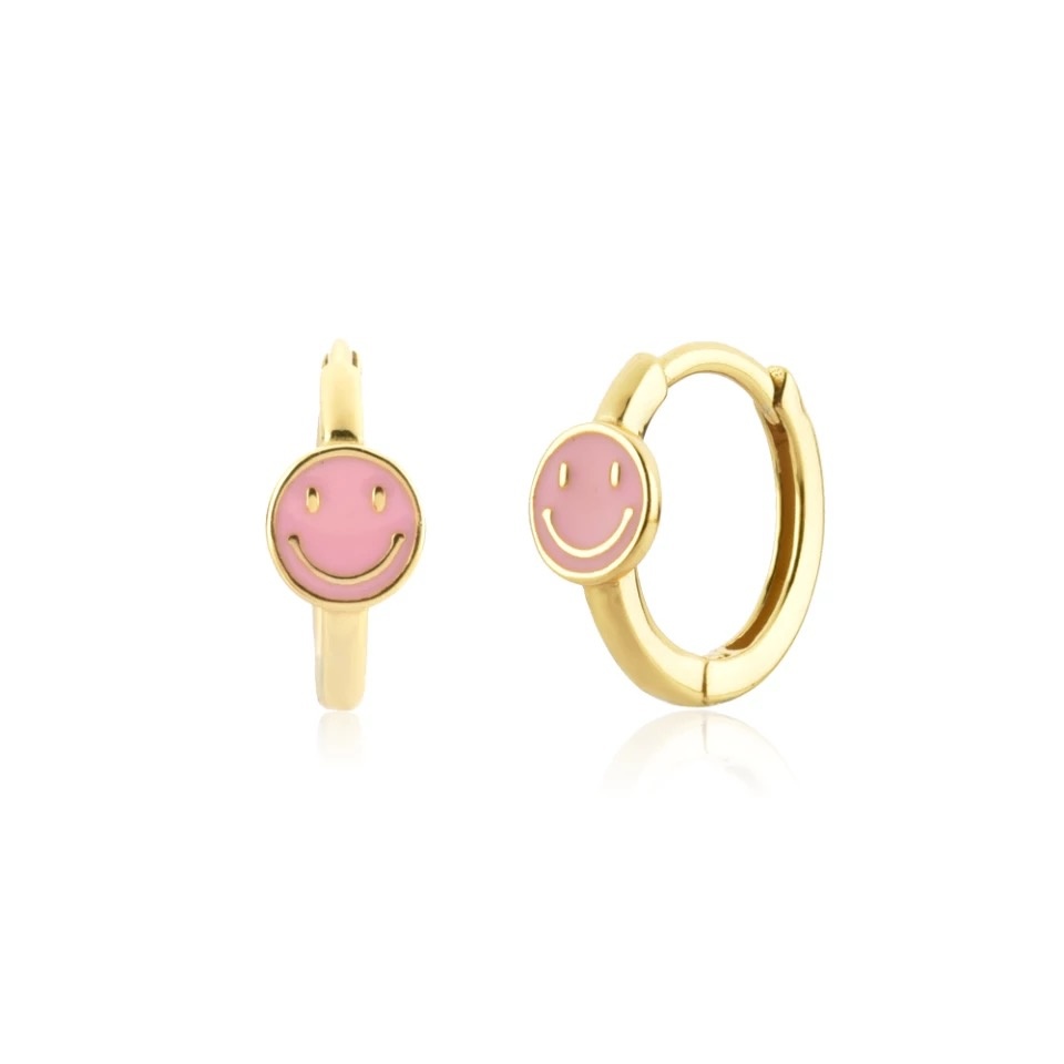 Kleine happy smiley hoop oorbellen 925 sterling zilver en 18 k goldpl ...