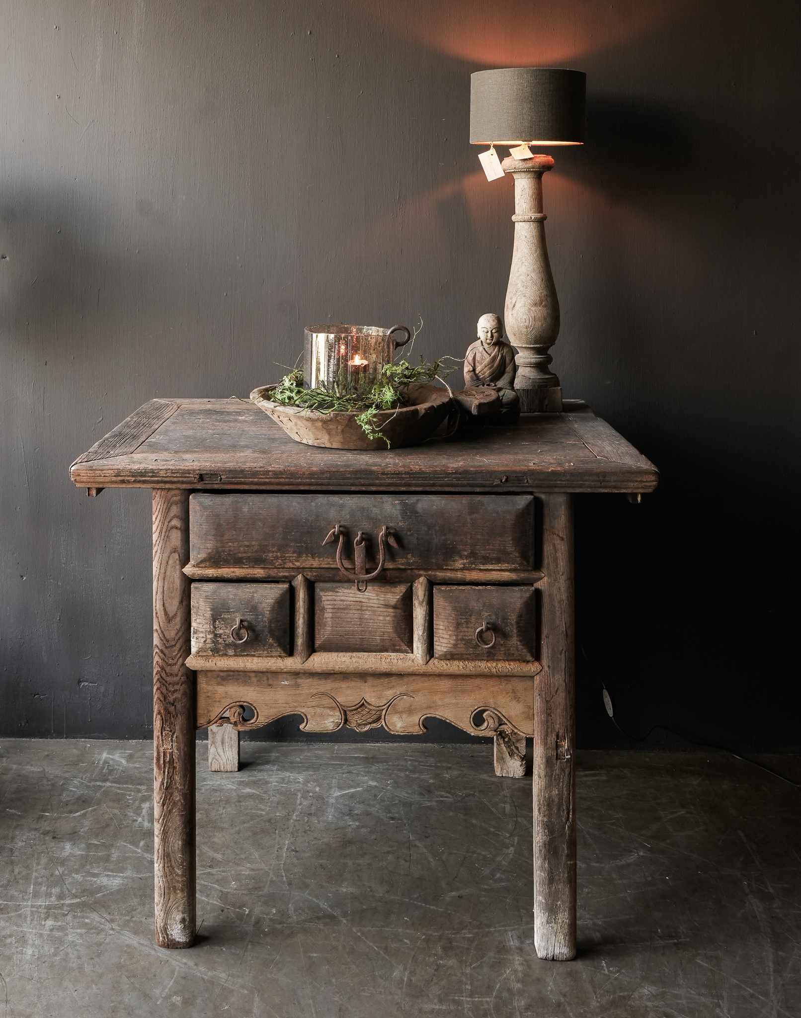 Oud Antiek Wabi Sabi Houten doorleefde Sidetable/Muurtafel ...