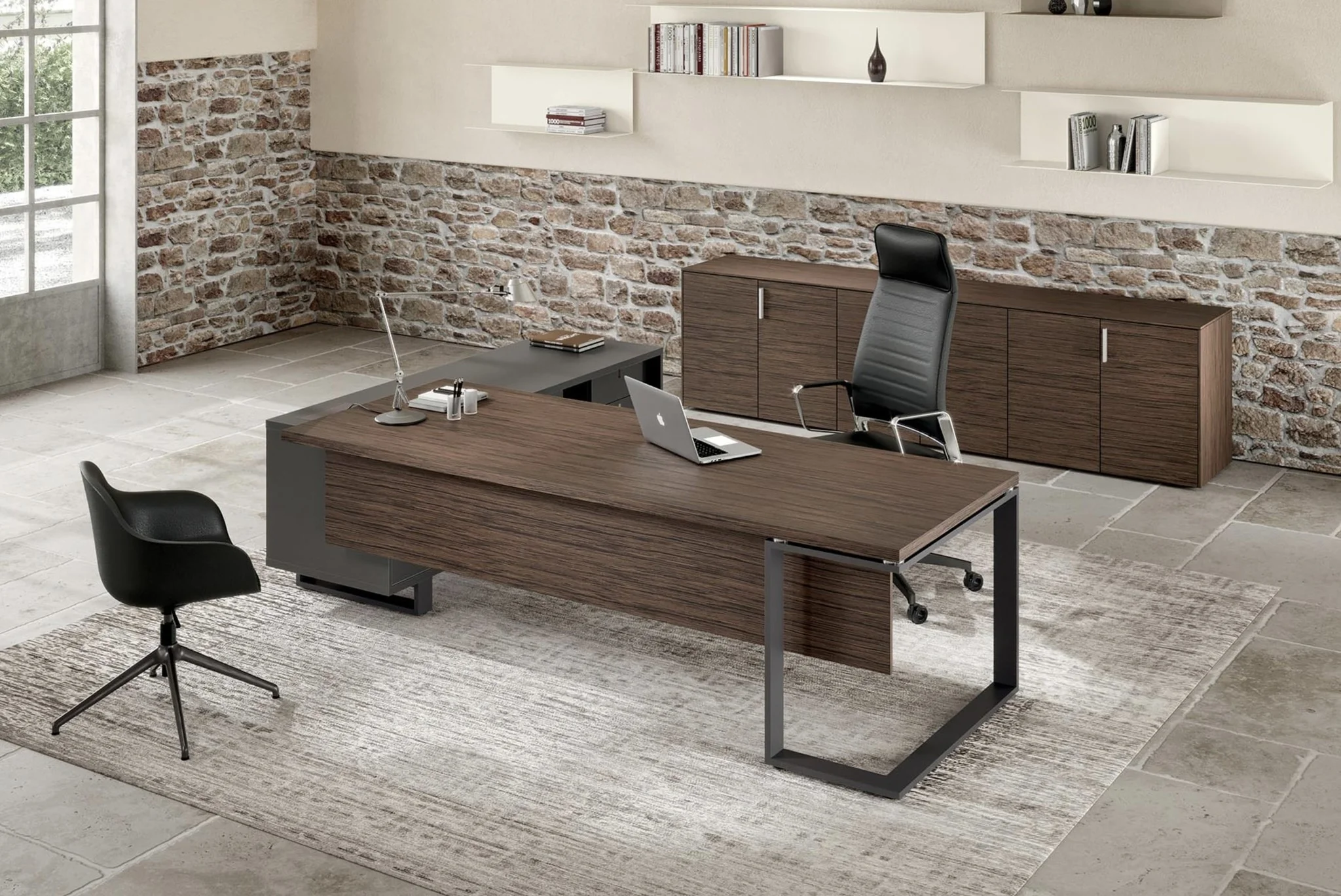 Alea Archimede directiebureau in L-vorm met lage aanbouwkast