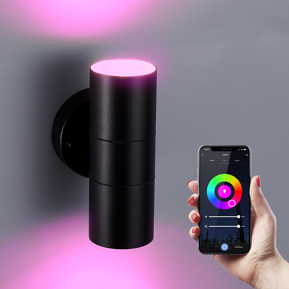 Blenda Smart Led Wandlamp Rgbww Gu10 Tweezijdig Oplichtend Ip44 Zwart