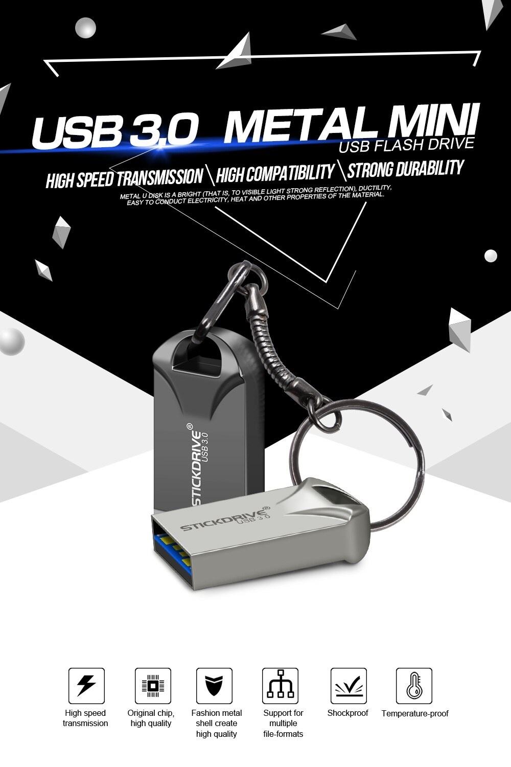 USB 3.0 metalen flashdrive sleutelhanger USB-geheugensticks Snelheid ...