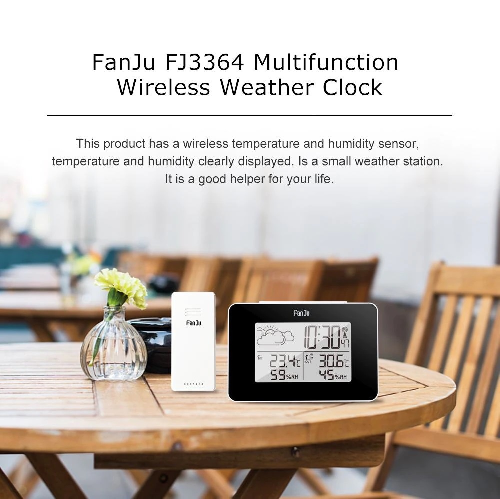 FanJu FJ3364 Digitale wekker Weerstation Draadloze sensor Hygrometer ...