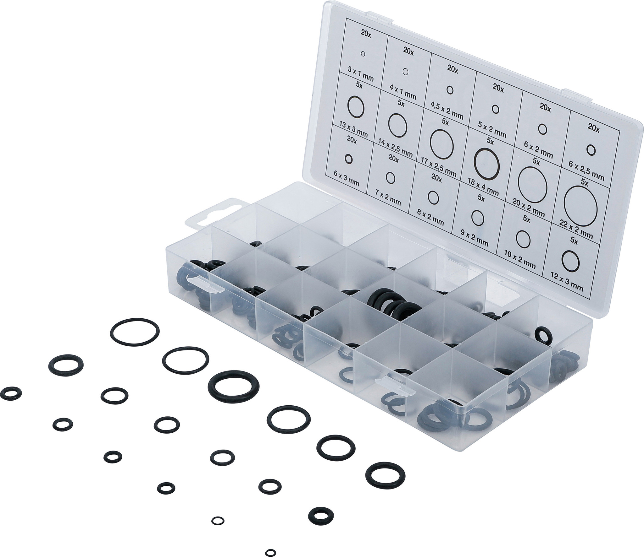 BGS O-ring assortiment 3 - 22 mm, 225 delig - Goedkoopgereedschap.nl