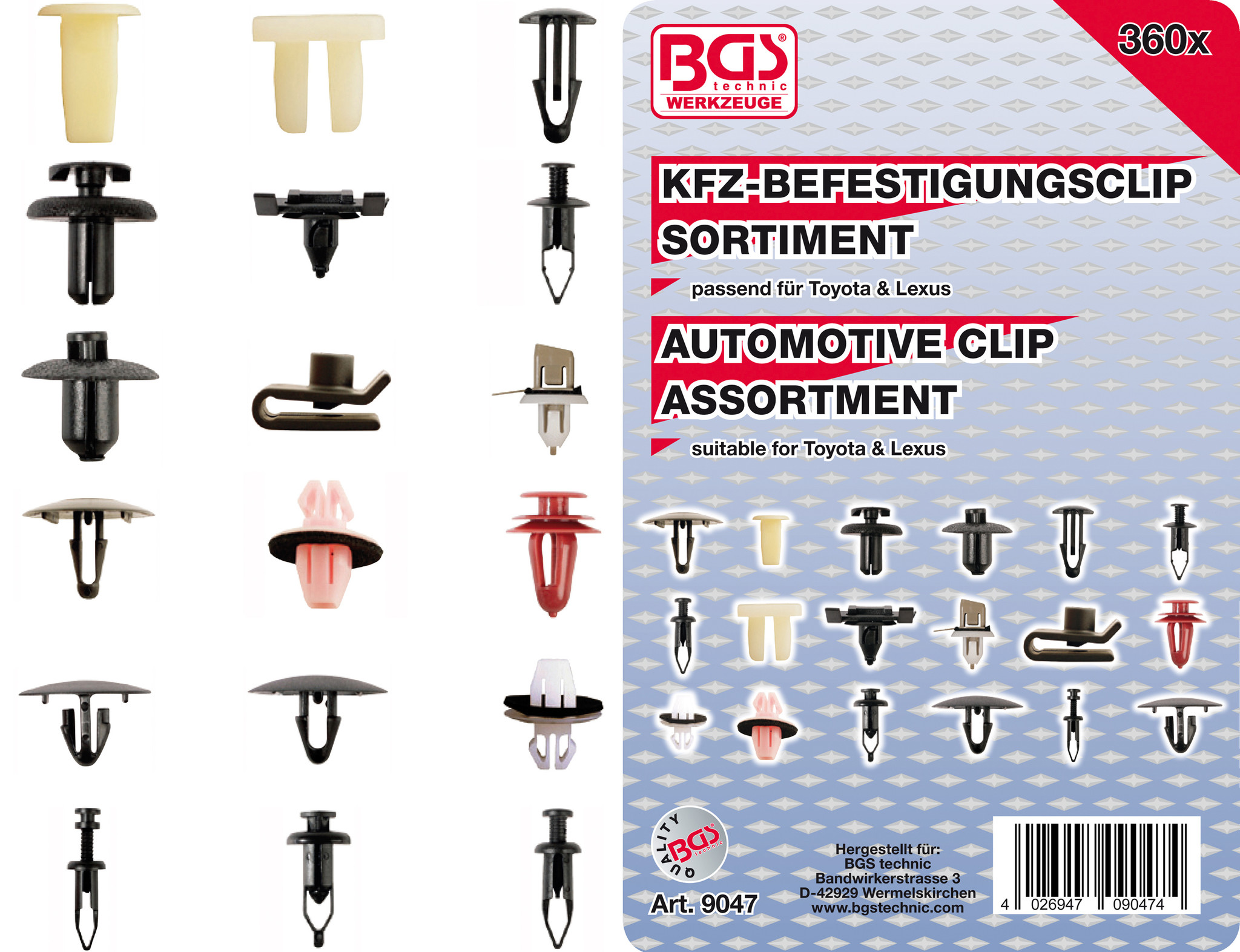 BGS Assortiment bevestigingsclips voor Toyota, Lexus 360 delig ...