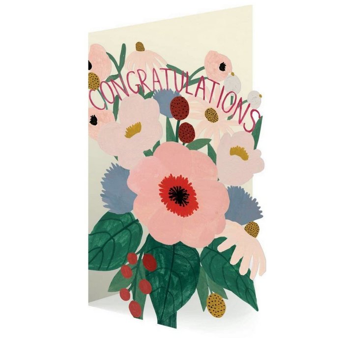 'Congratulations' Laser Cut Flowers Card - Seasons Green