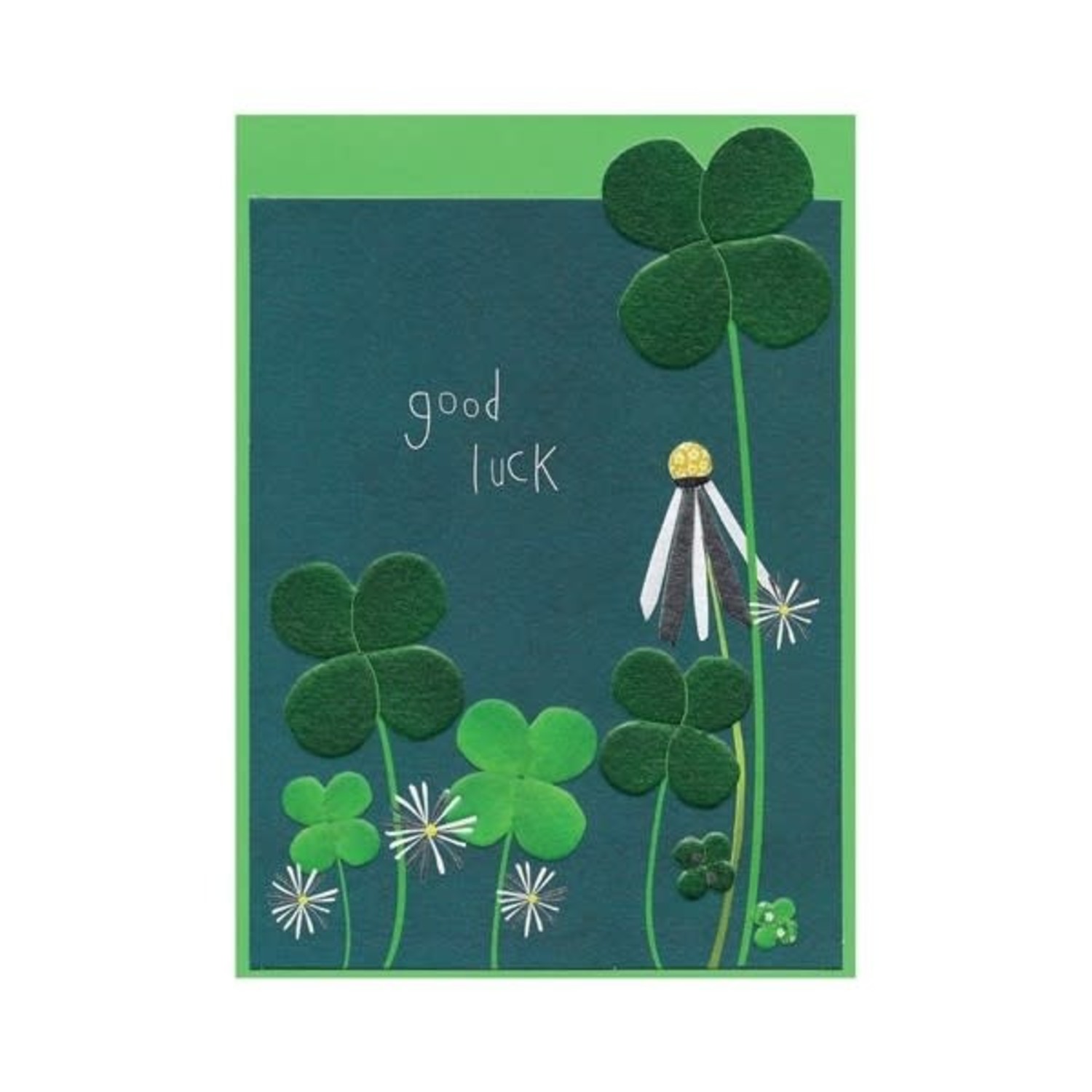 'Good Luck' Clovers Embossed Card - Seasons Green