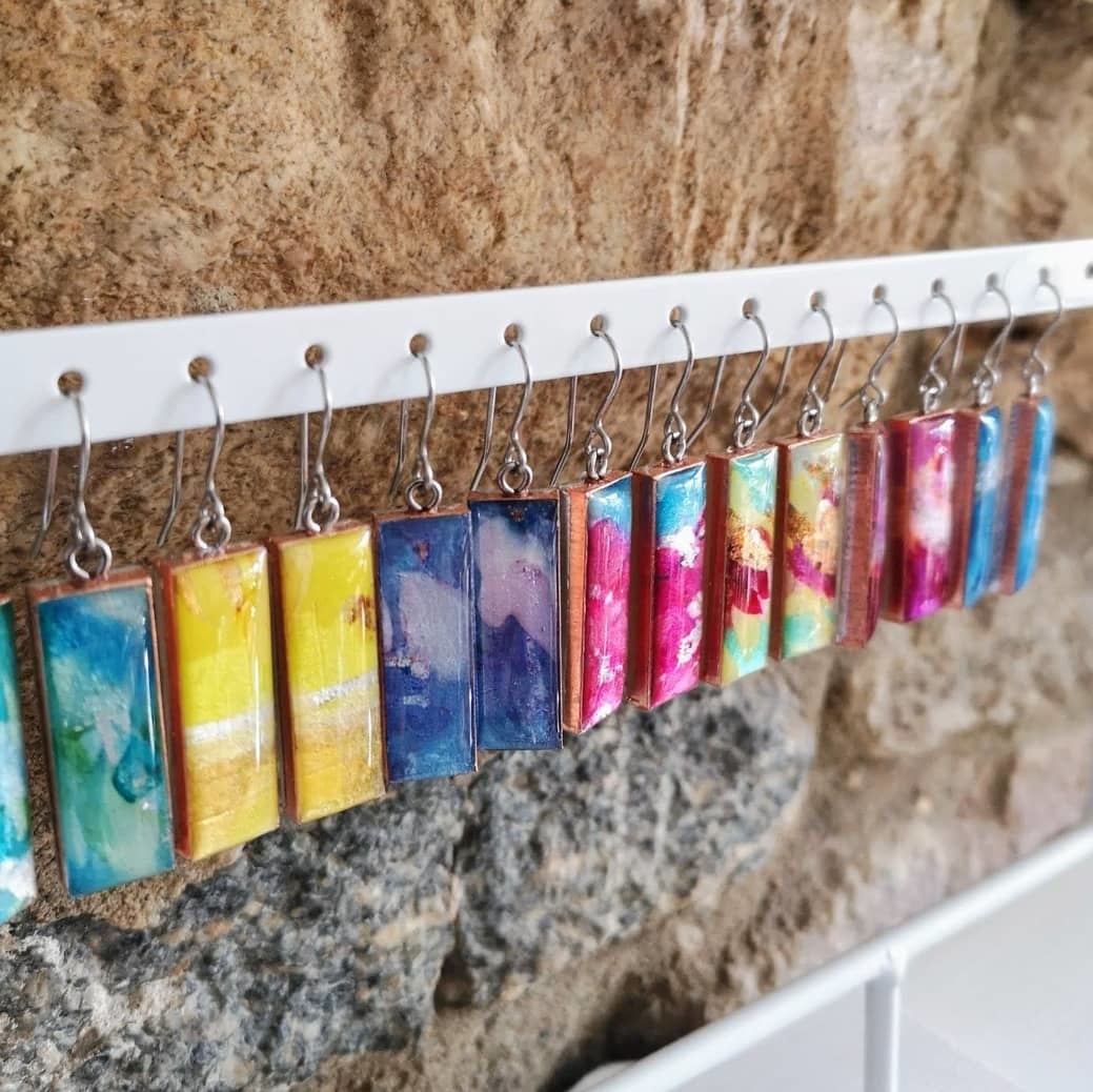 Handmade Rectangular Papier Mache Dangle Earrings by Hilary Bravo ...