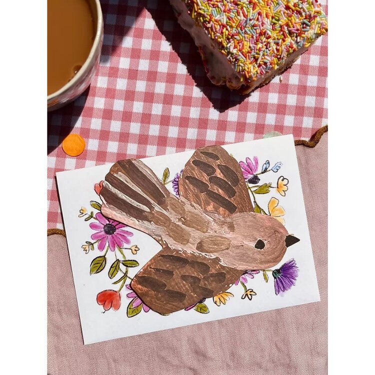 Swooping Bird Card with Floral Wreath Envelope - Seasons Green