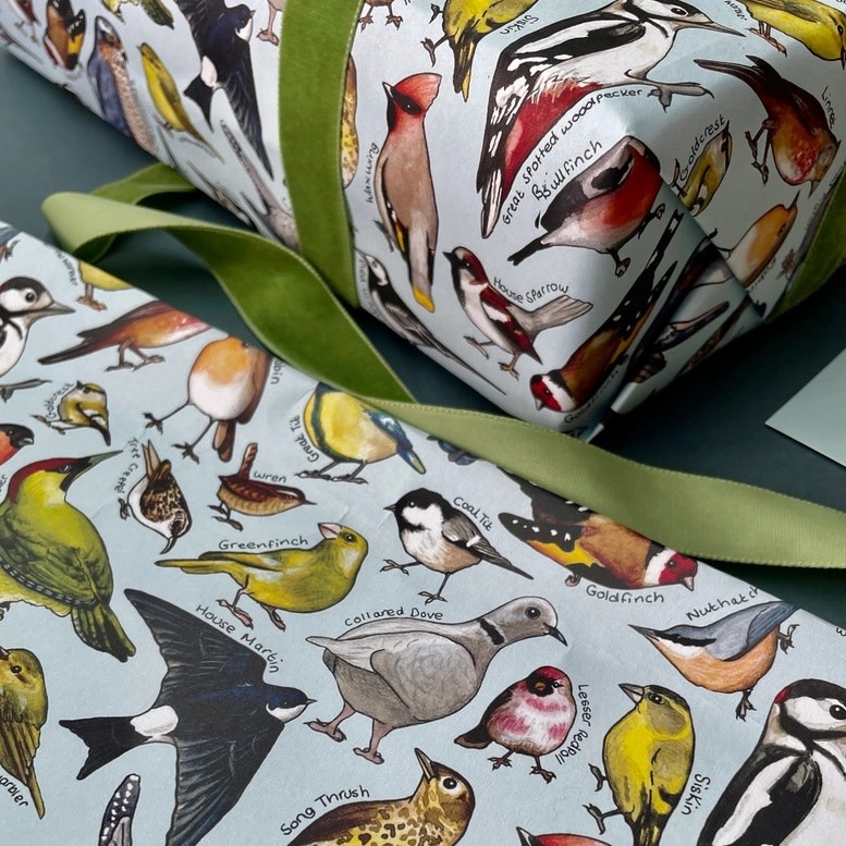 Garden Birds of Britain Gift Wrap Sheet - Seasons Green