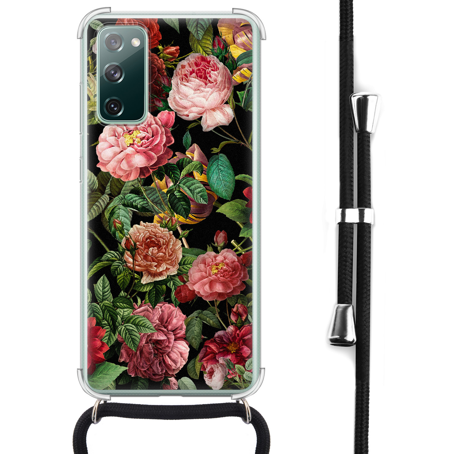 Samsung Galaxy S20 FE hoesje met koord - Rode bloemen - Leuke Telefoonhoesjes