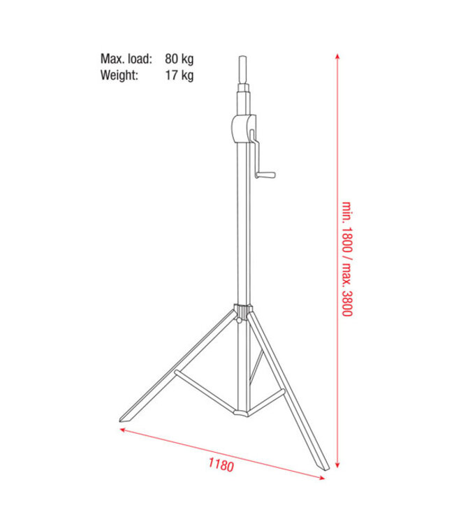 Showtec Basic 3800 Wind up stand - Dutch DJ Equipment