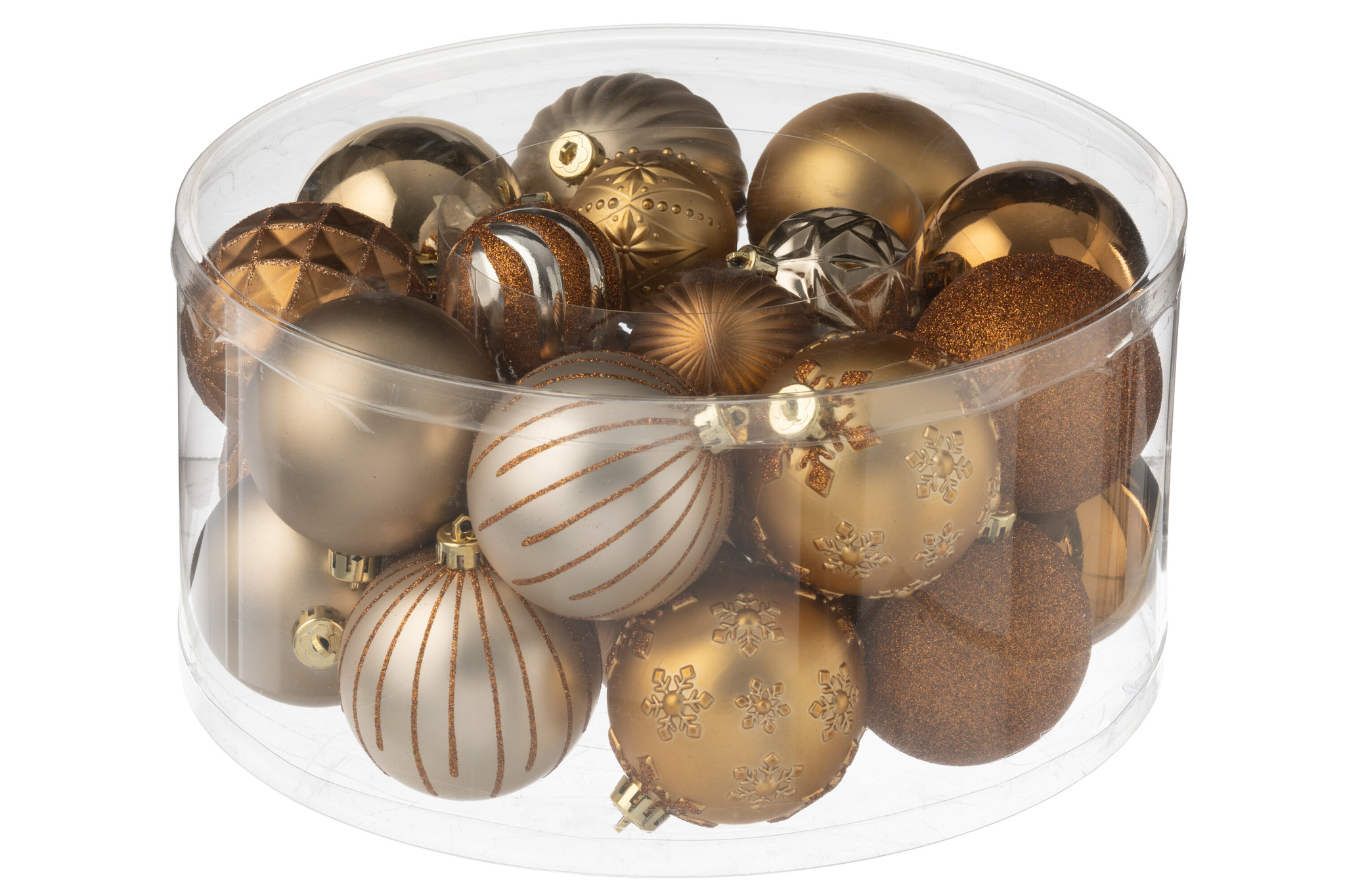 J-Line Doos met 30 kerstballen van plastic, bruin - Avantius